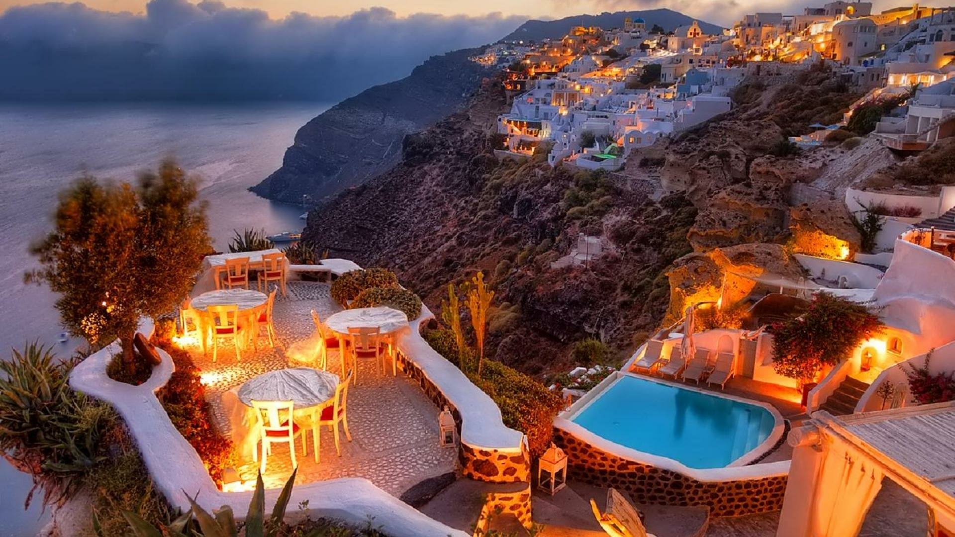 Sunset Serenity: A Man-Made Oasis in Santorini, Greece