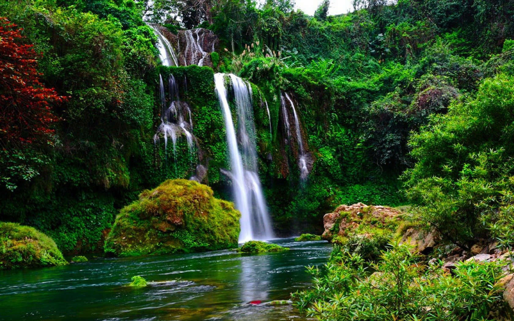 Serene Forest Waterfall Embracing Earth’s Pristine Lake