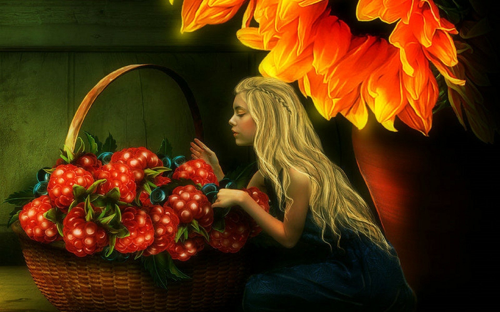 Download Sunflower Raspberry Blonde Fantasy Woman Image