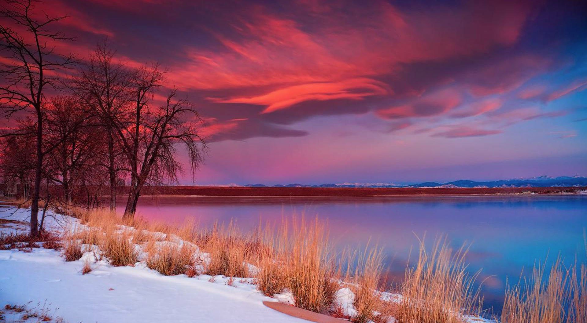 Sunset over Winter Lake - Image Abyss