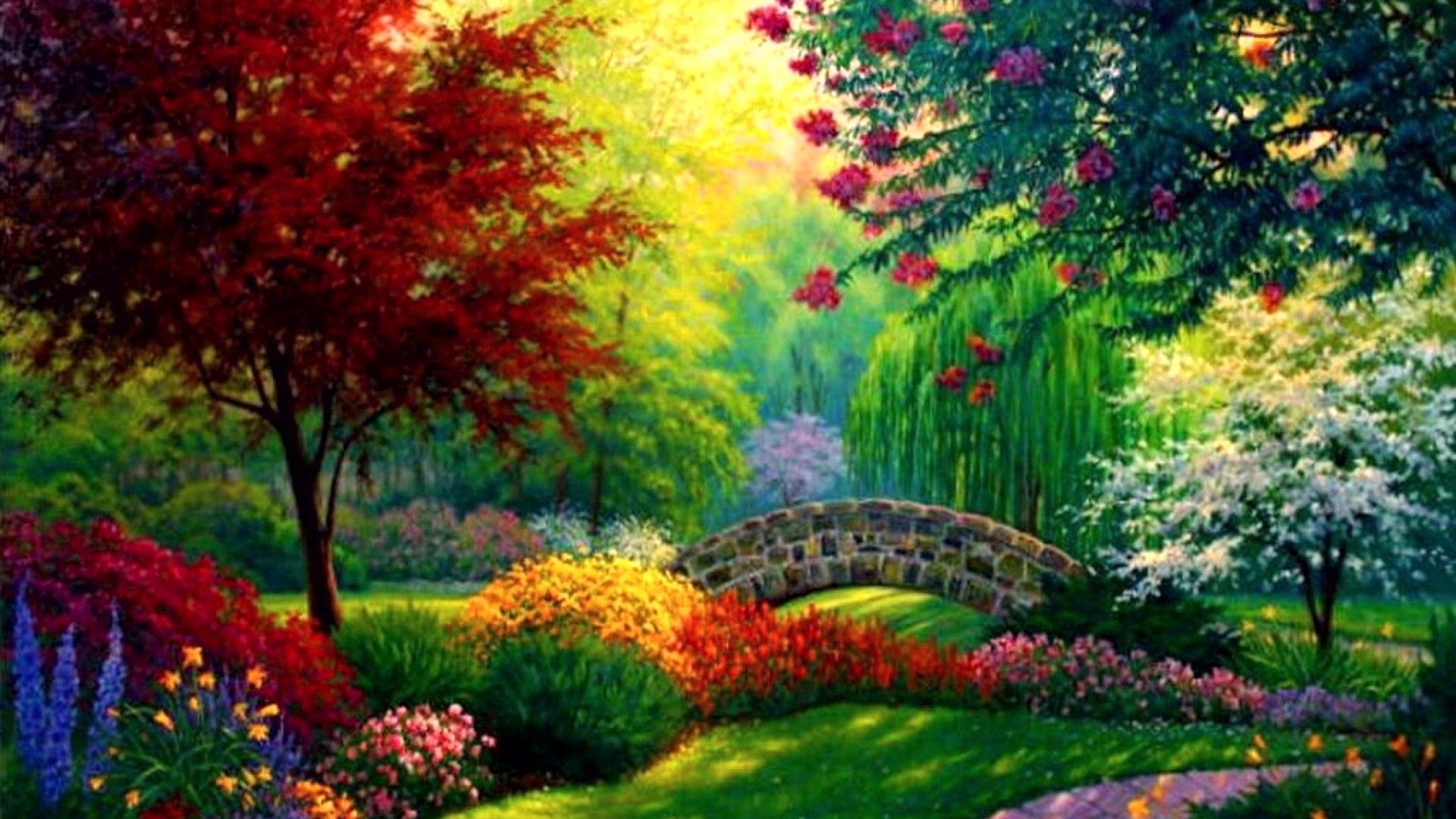 Vibrant Spring Bliss: A Colorful Garden Painting