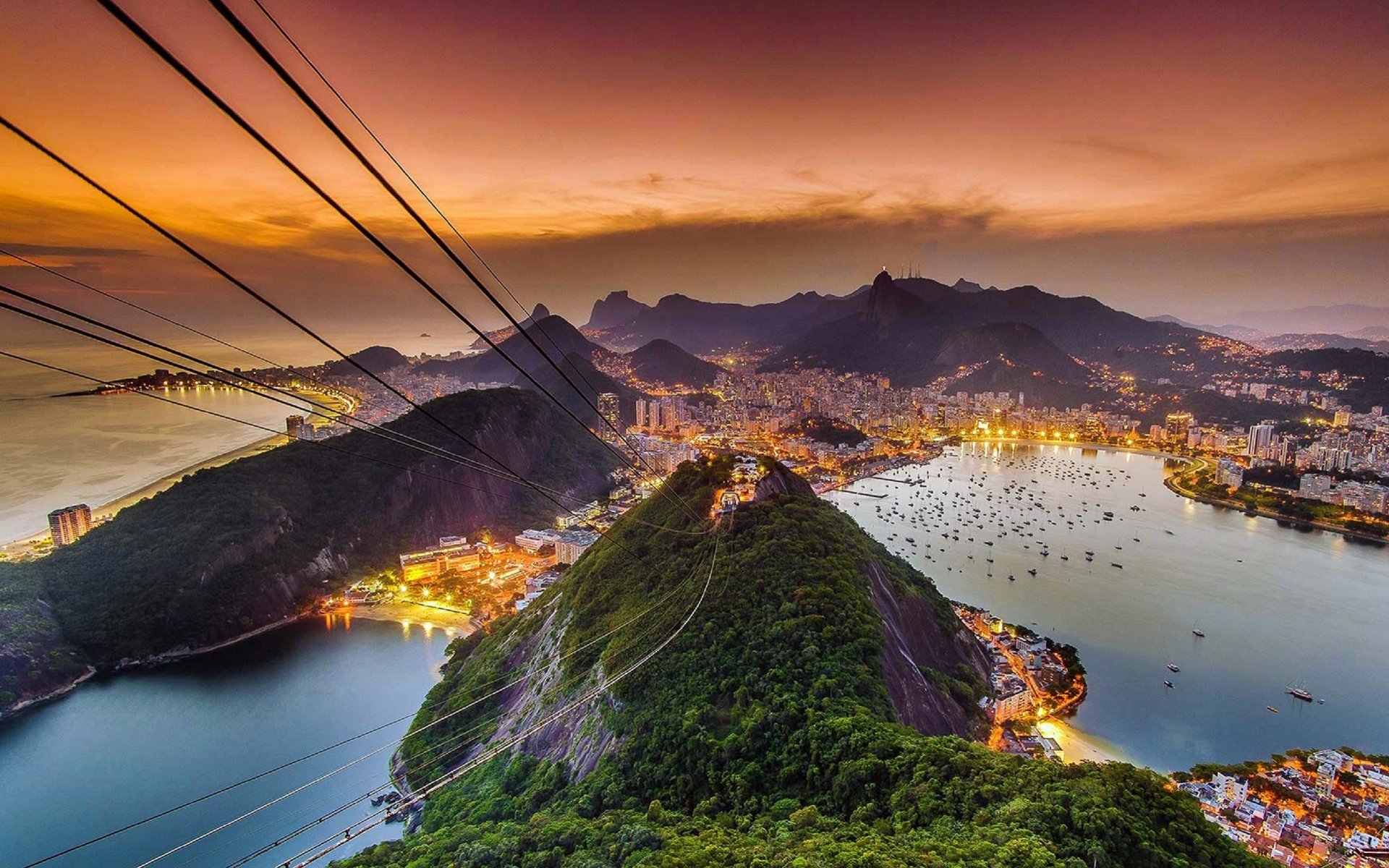 Rio de Janeiro Nightscape: Aerial Lights Over the City Harbor