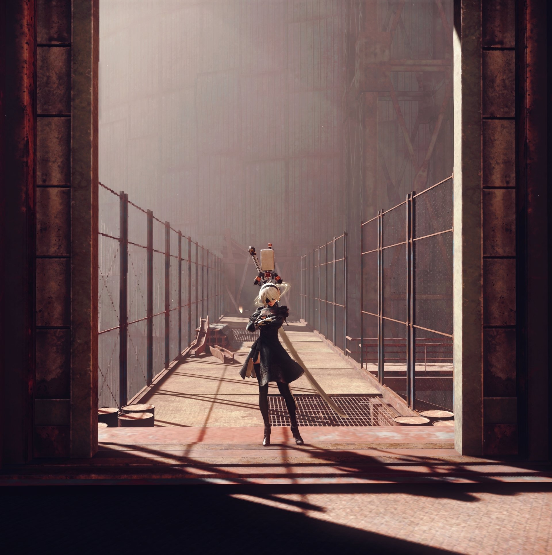 NieR: Automata — 2B on the Factory Bridge