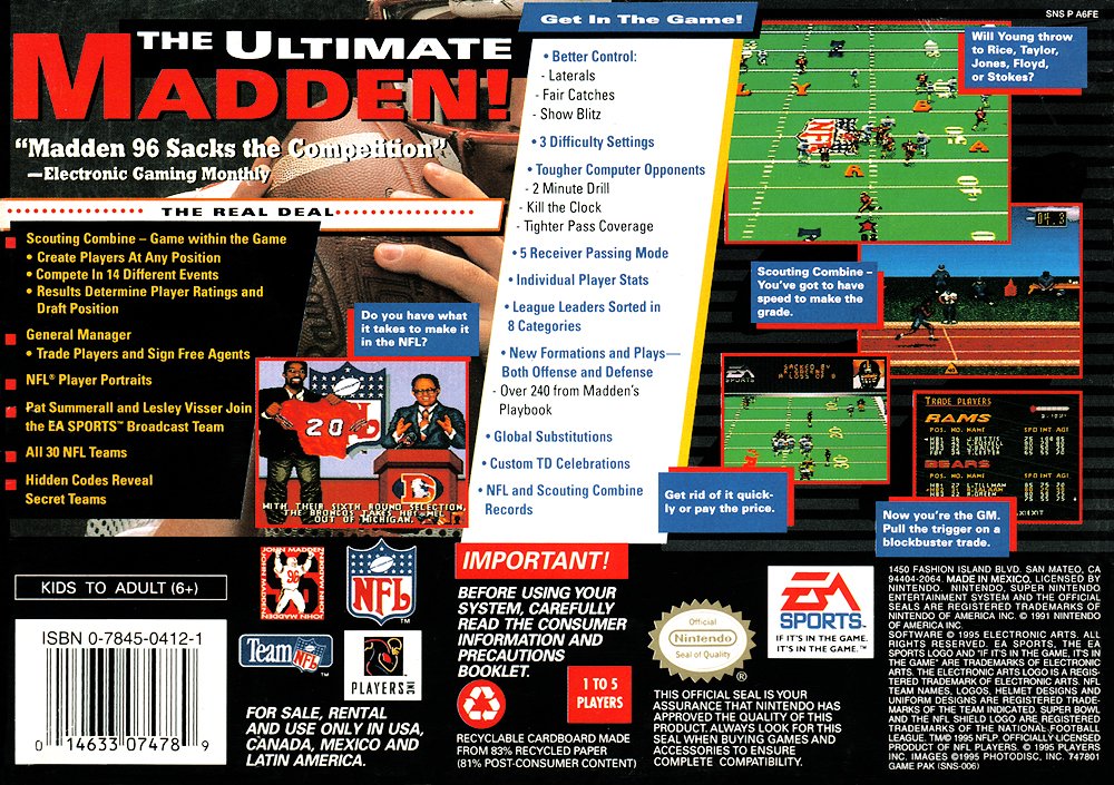 Madden NFL 96 - Desktop Wallpapers, Phone Wallpaper, PFP, Gifs, and More!