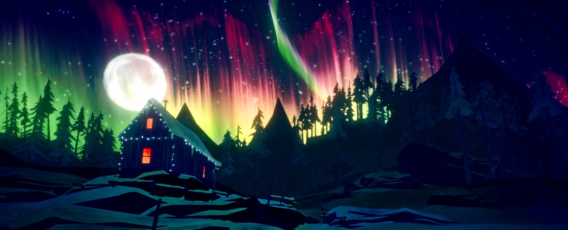 Download Star Moon Sky House Winter Aurora Borealis Video Game The Long ...