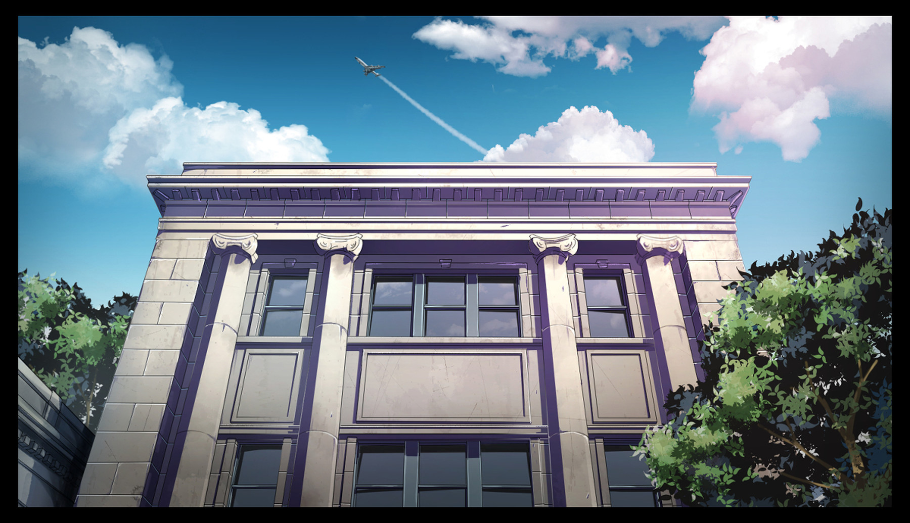 Download Airplane Tree Sky Cloud Building Anime Original Sky Anime Image