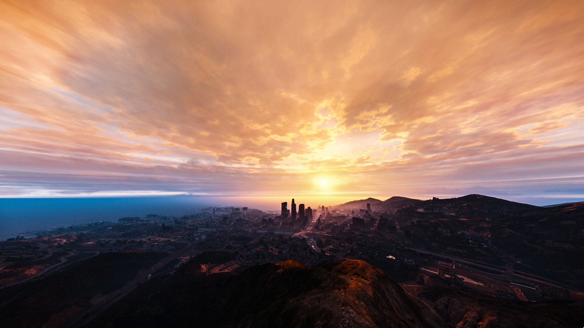 Sunset Over Los Santos: A Skyscraper View in GTA V