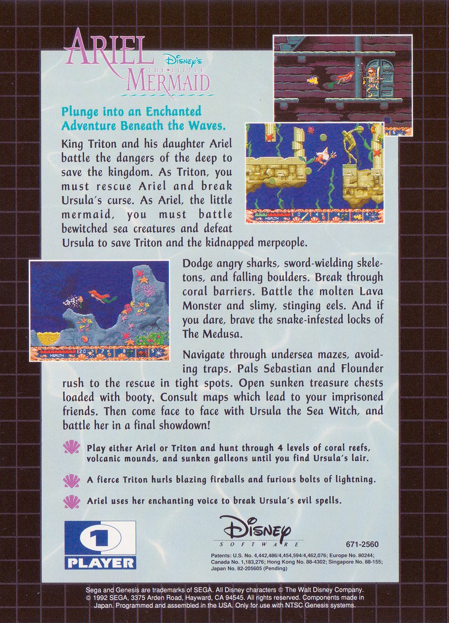 Disney's Ariel: The Little Mermaid Video Game Box Art - ID: 15125 ...