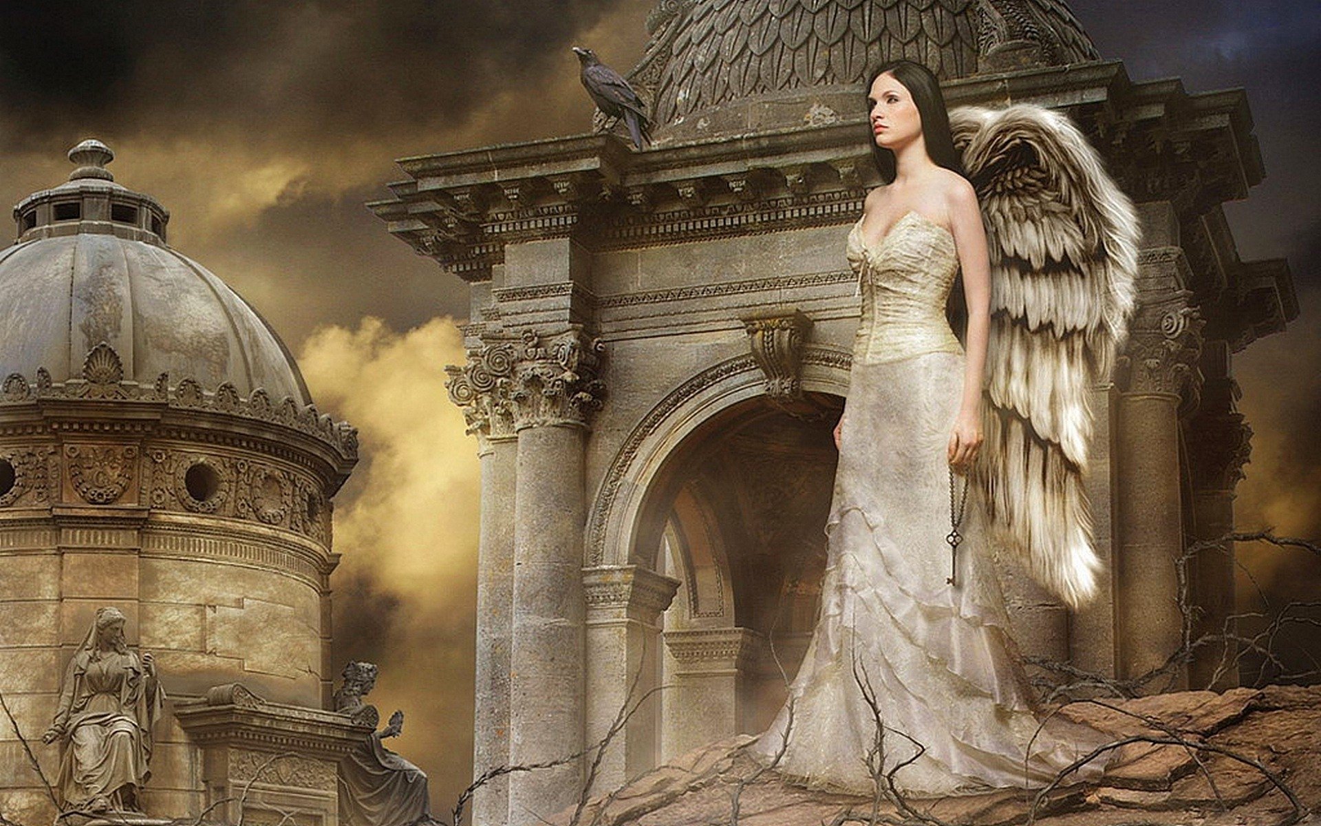Download White Dress Cemetery Wings Fantasy Angel Image