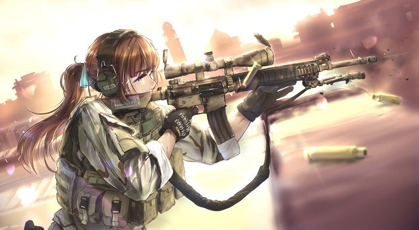 Blue-Eyed Warrior: Anime Sniper with Rifle and Resolute Aim