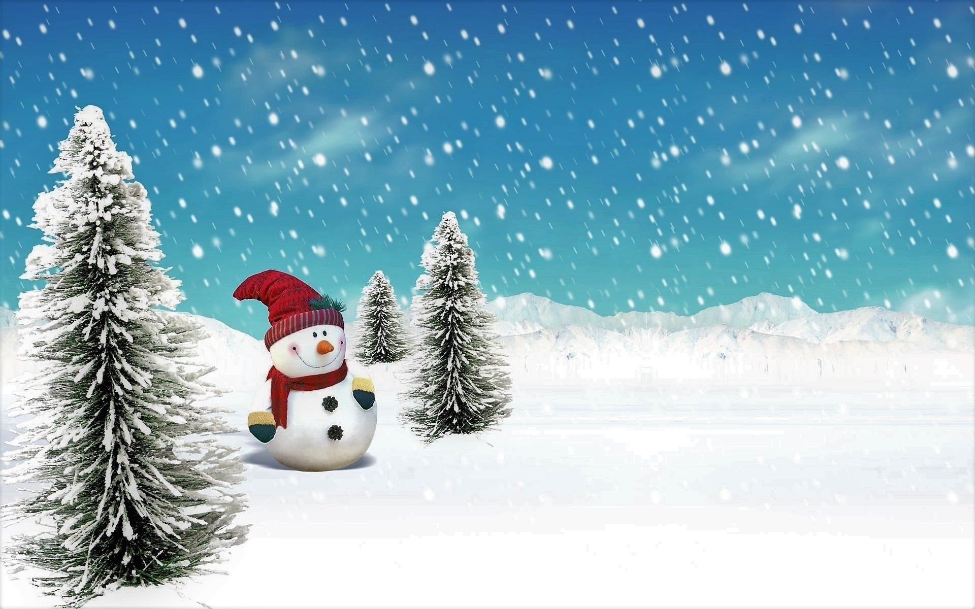 Winter Wonderland: Snowfall, Trees, and a Cheerful Snowman