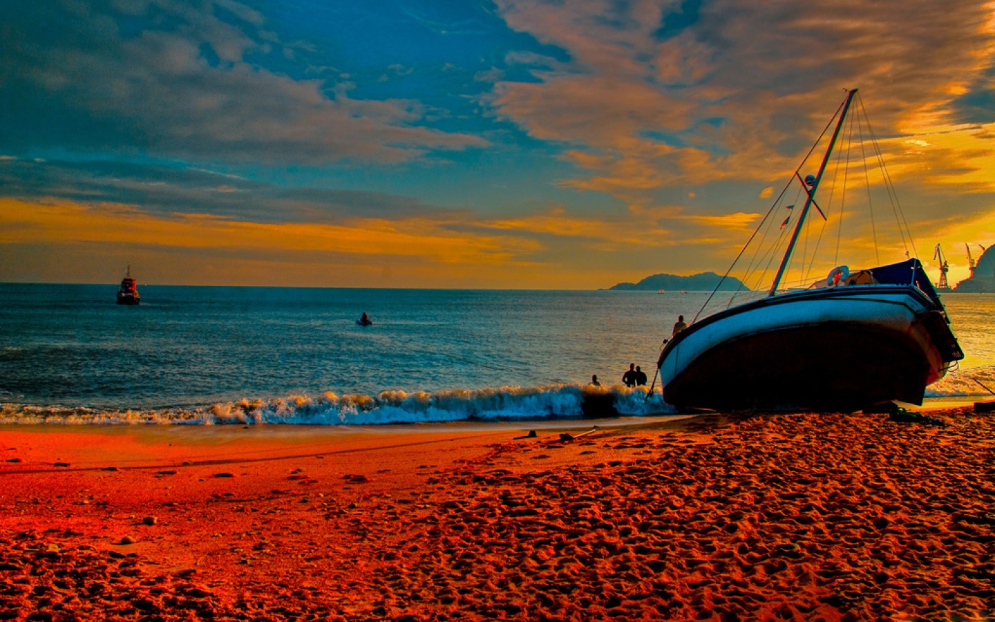 Boat on a Beach at Sunset - Image Abyss