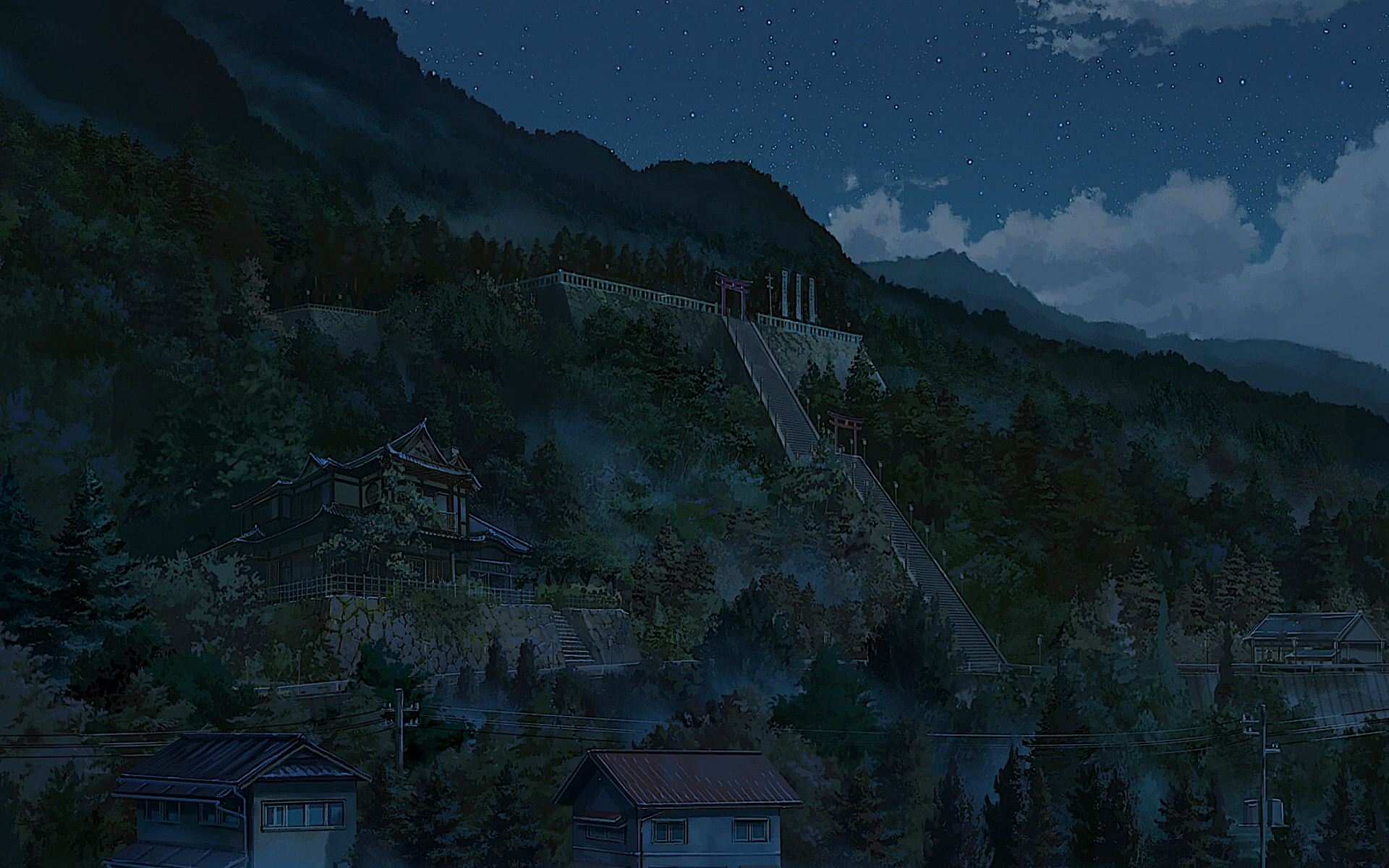 Download Shrine Cloud Sky Night Japan Mountain Nature Town Anime Your ...