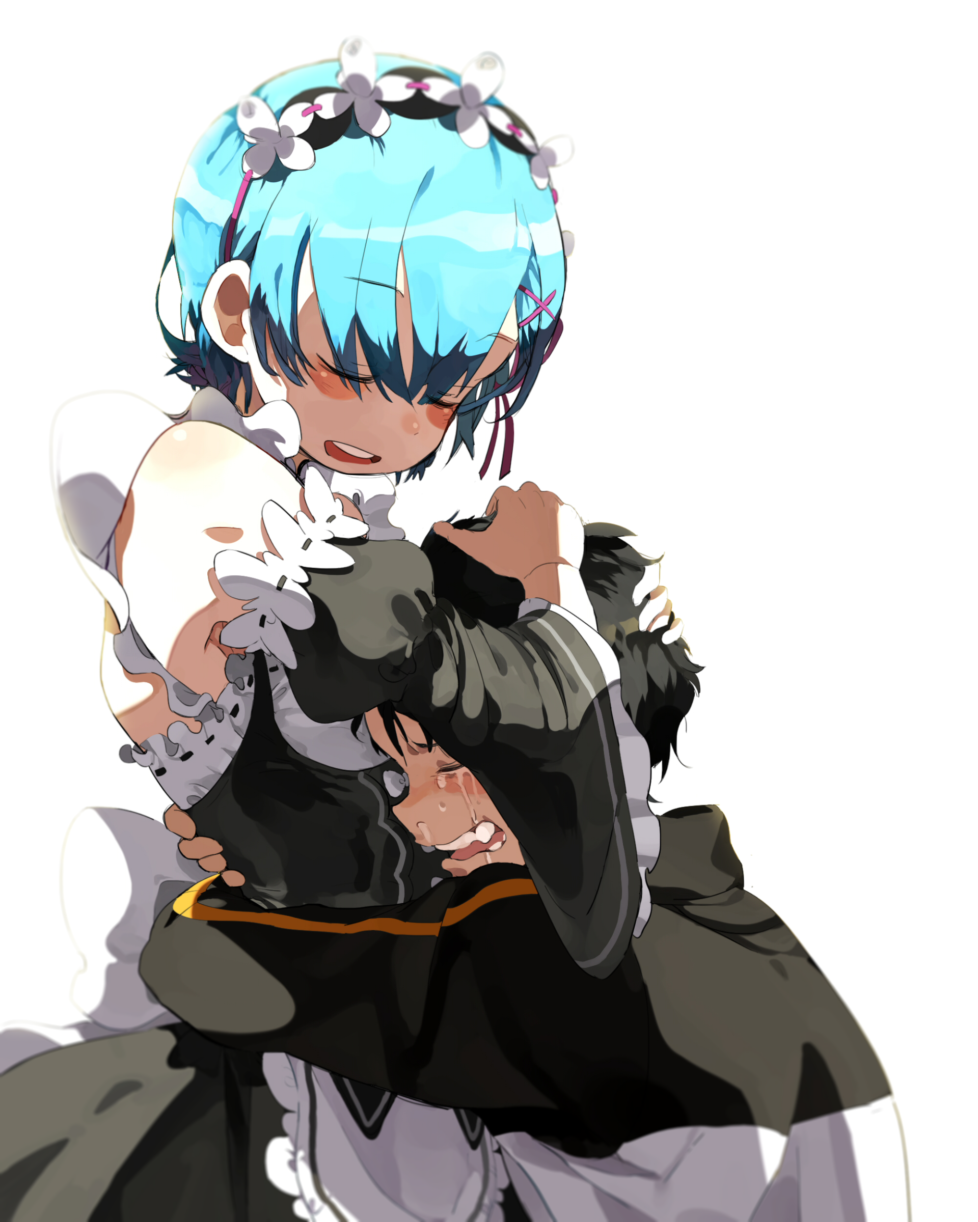 Download Maid Blue Hair Black Hair Crying Rem (Re:ZERO) Subaru Natsuki ...