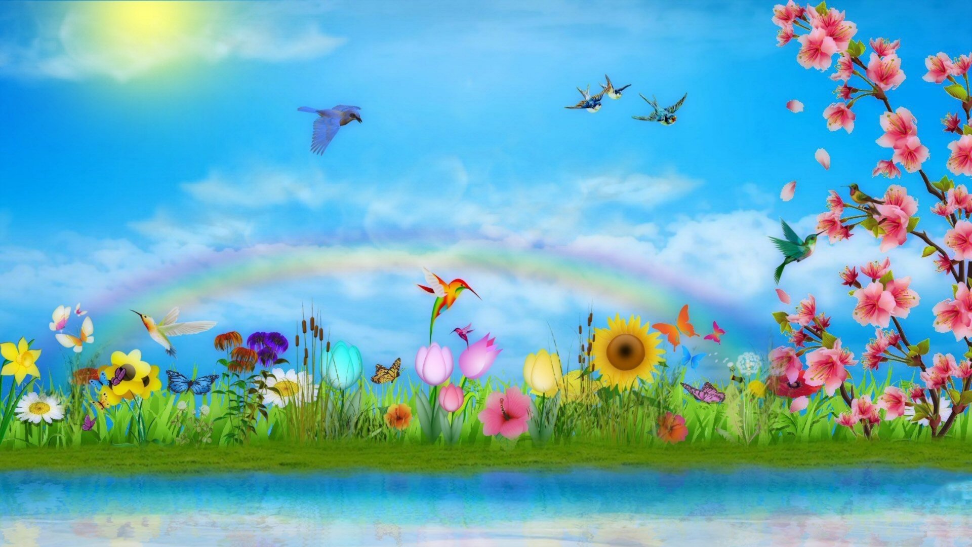 Download Butterfly Rainbow Flower Bird Spring Artistic Nature Image