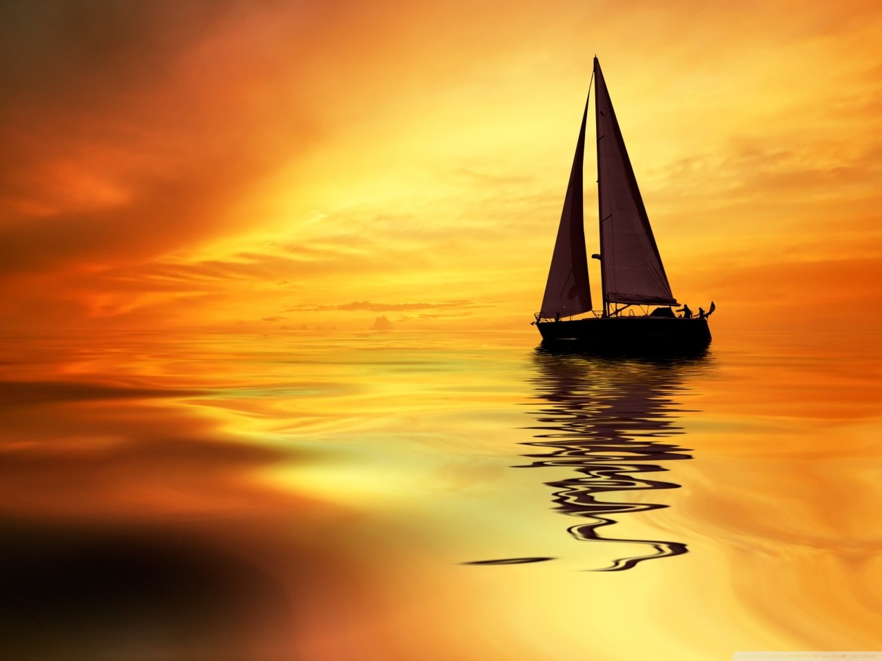 Serene Sunset Sailboat on Reflective Waters