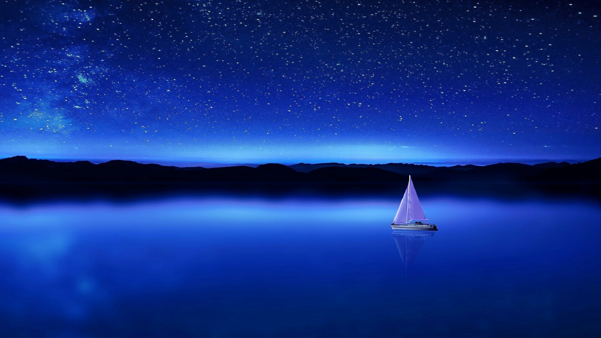 Download Blue Night Sky Vehicle Sailboat Image
