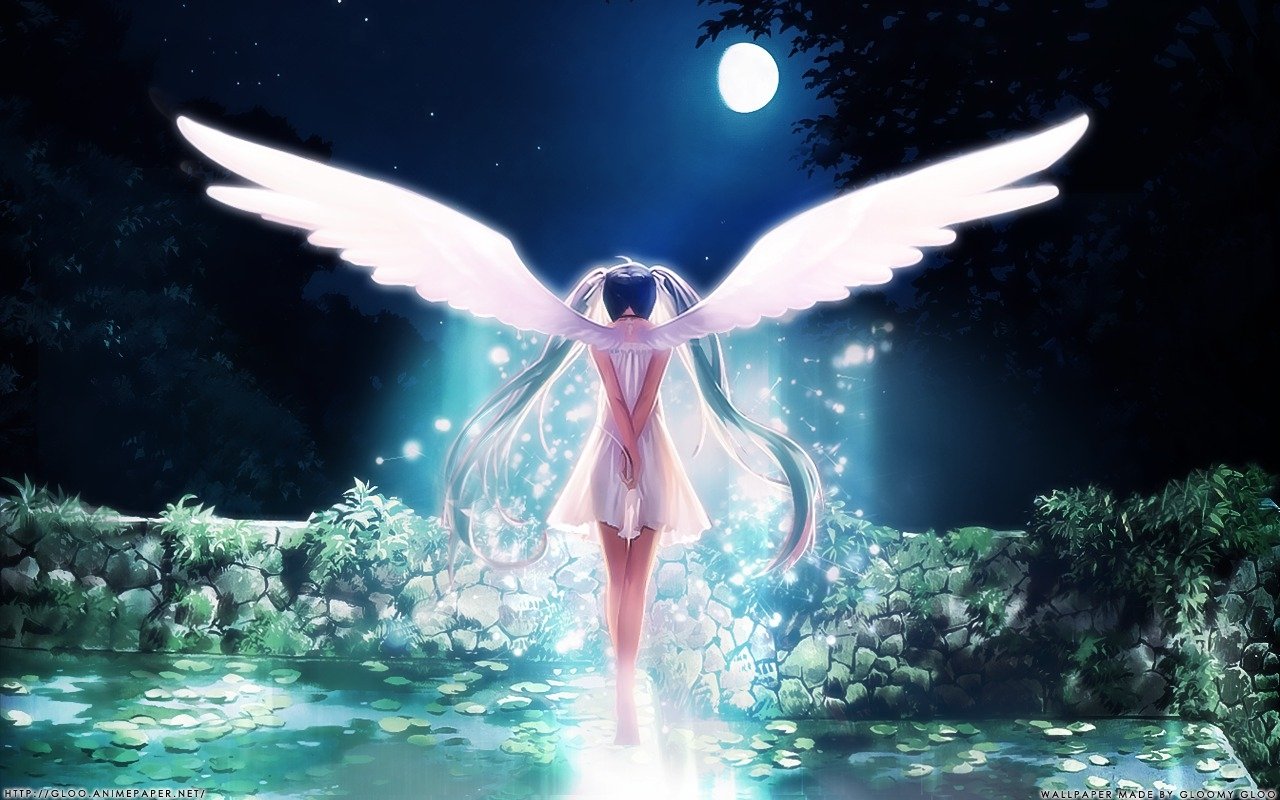 Hatsune Miku: Angelic Beauty in Anime Nightscape