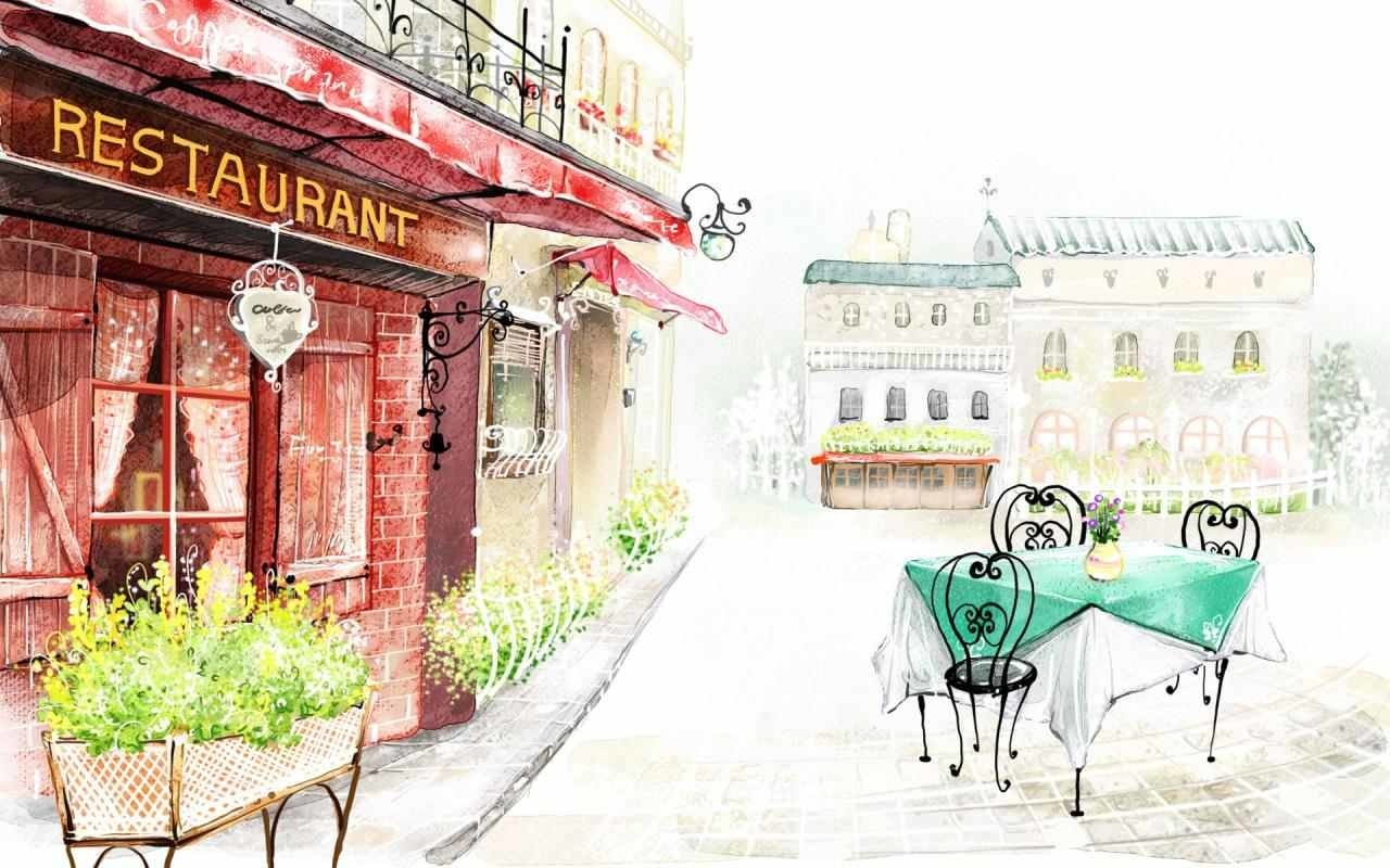 Charming Café in an Artistic Streetscape