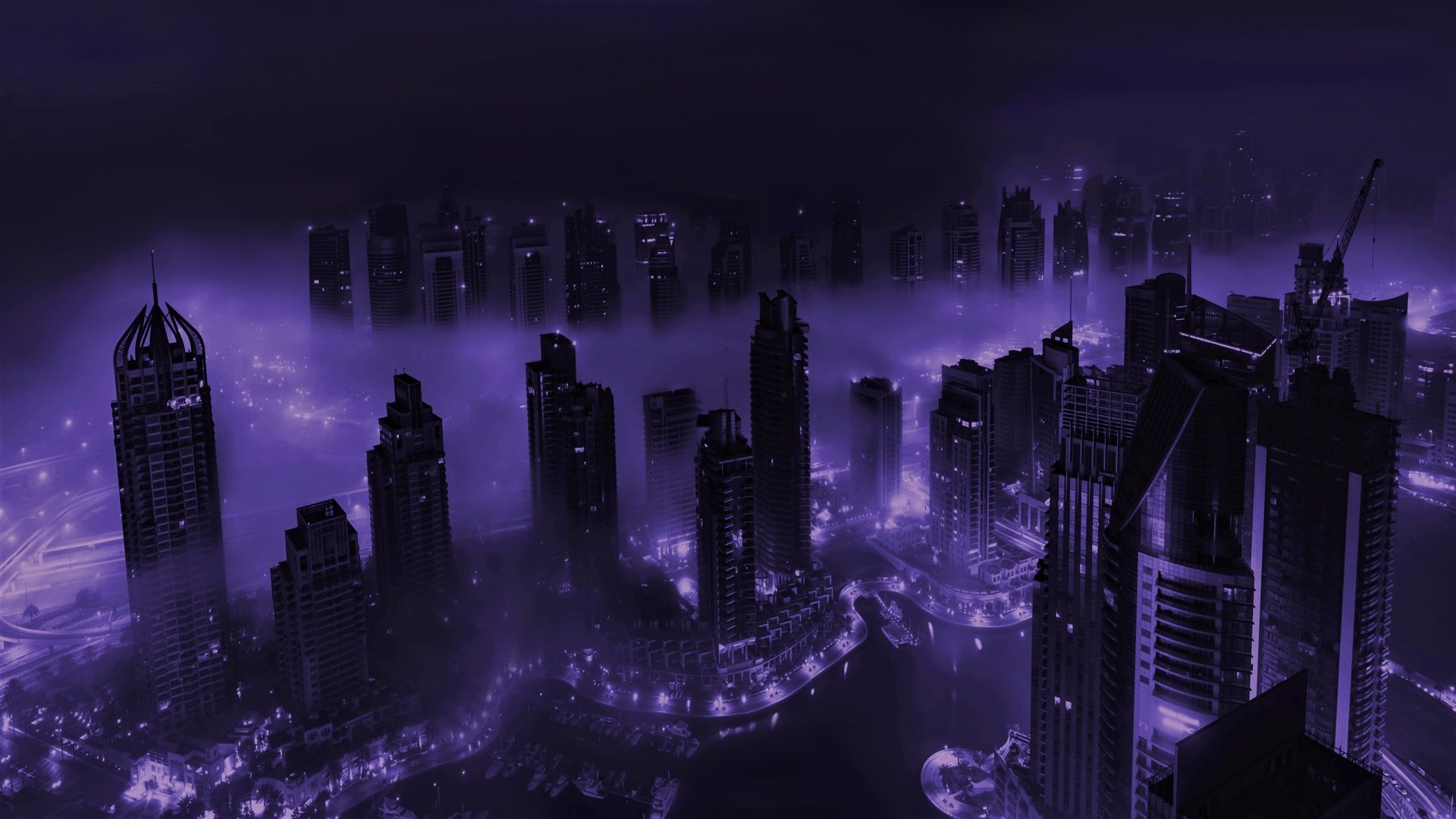 Download Night Purple Fog Cityscape Man Made City Image