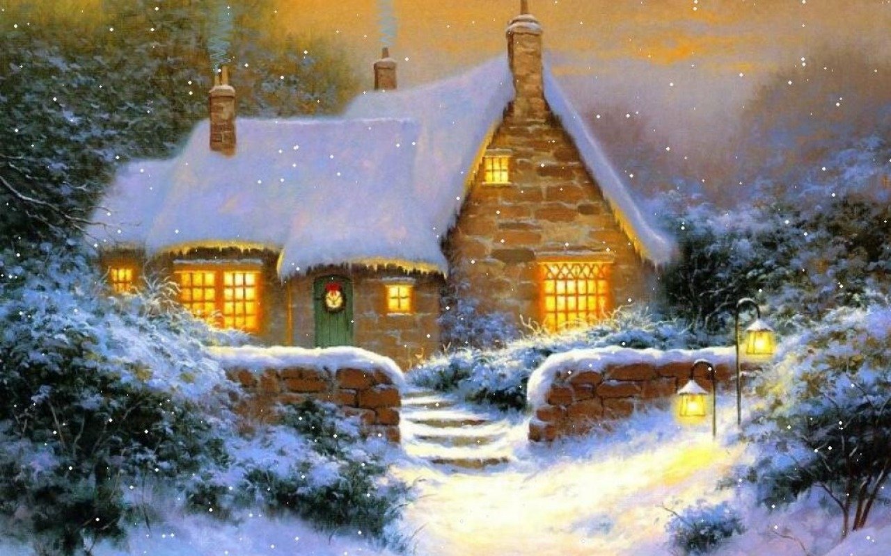 Whimsical Winter Cottage: An Artistic Painting