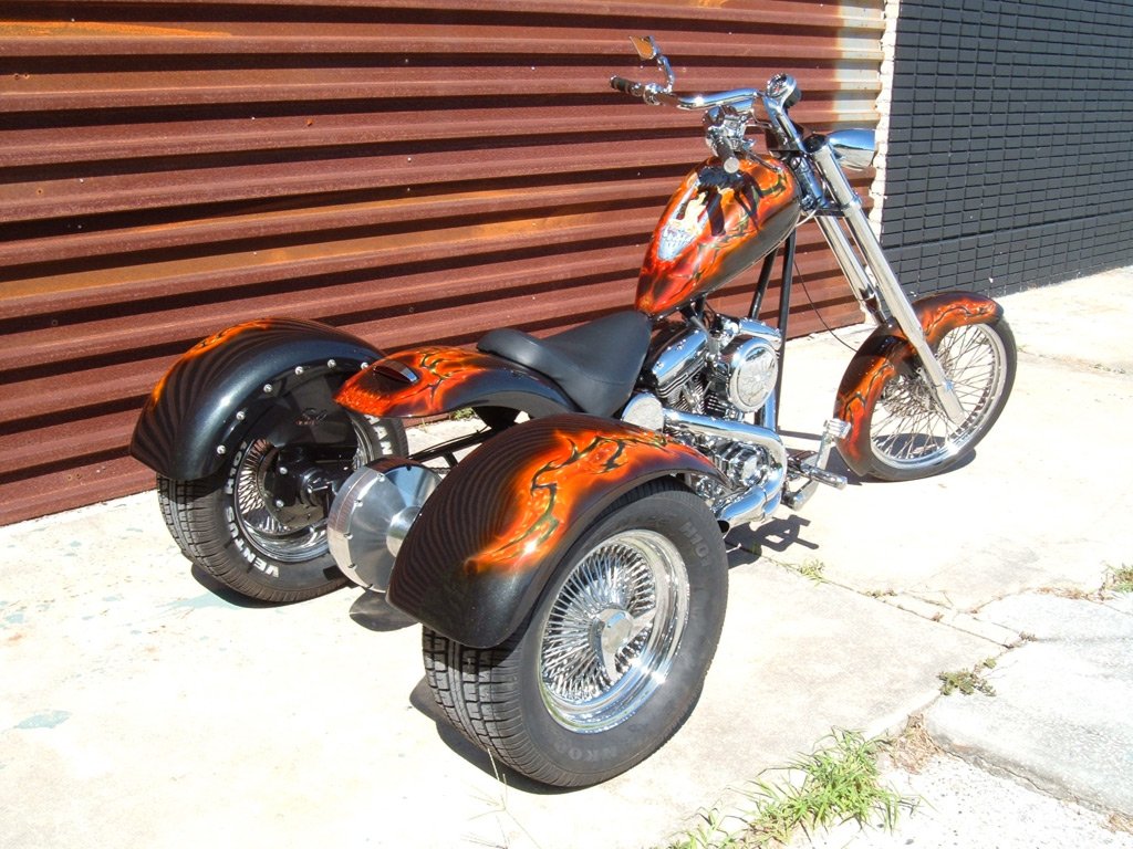Flaming Three-Wheel Chopper: The Ultimate Motorcycle Ride