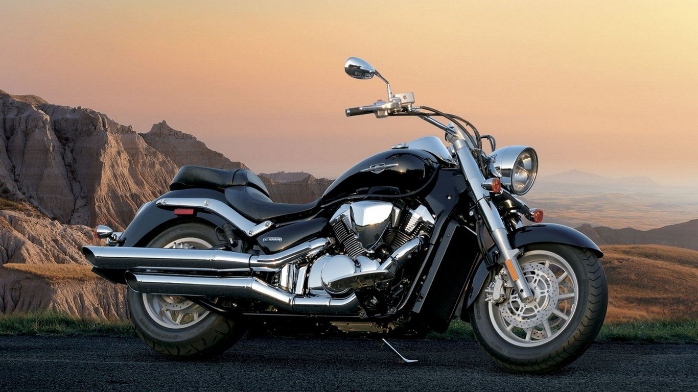 Classic Cruiser Motorcycle Against Desert Sunset
