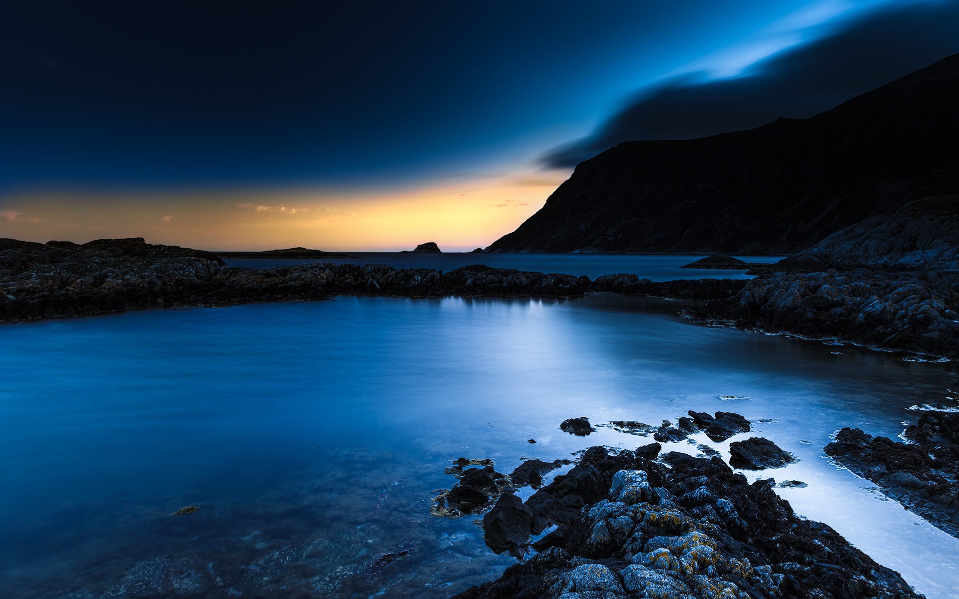 Serene Nightfall Over Tranquil Coastal Waters