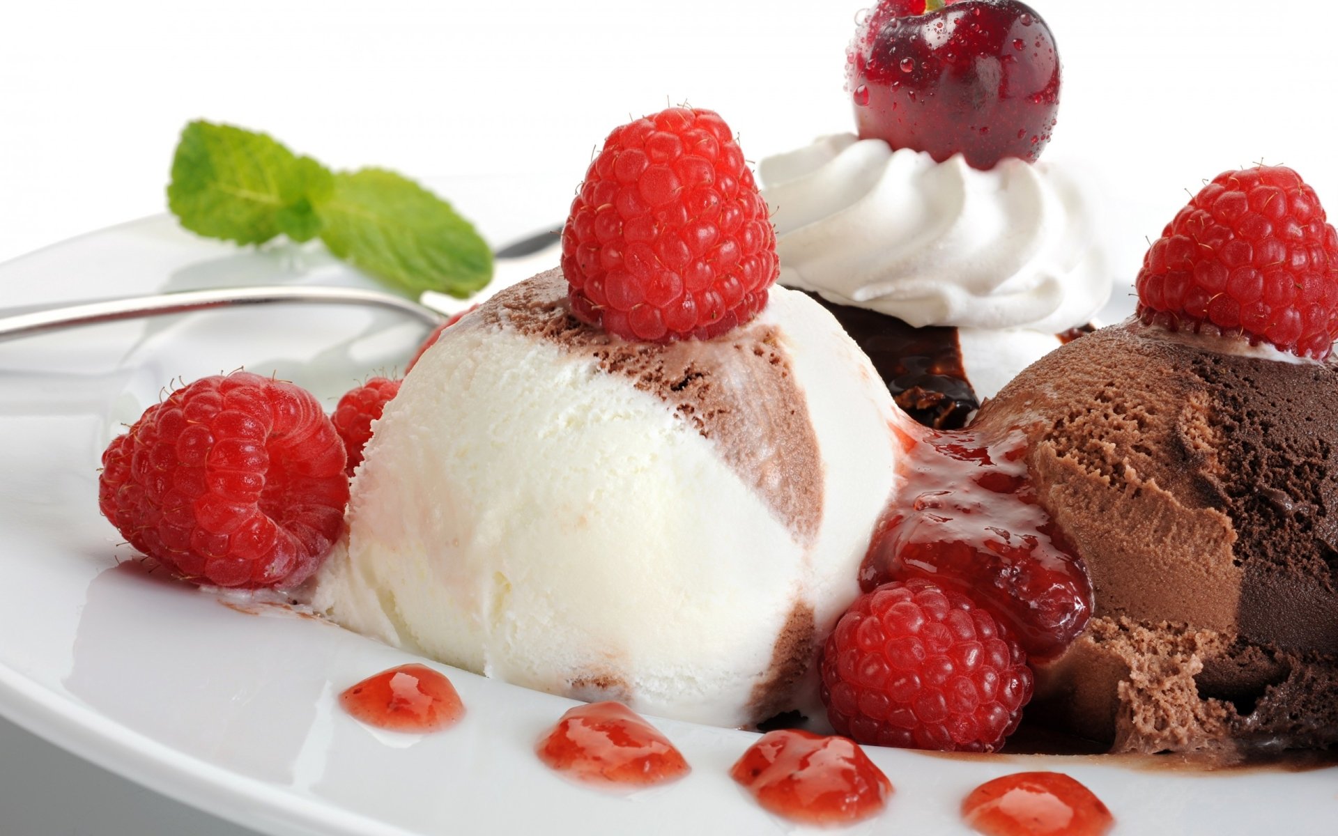 Delicious Ice Cream Delight with Fresh Raspberries