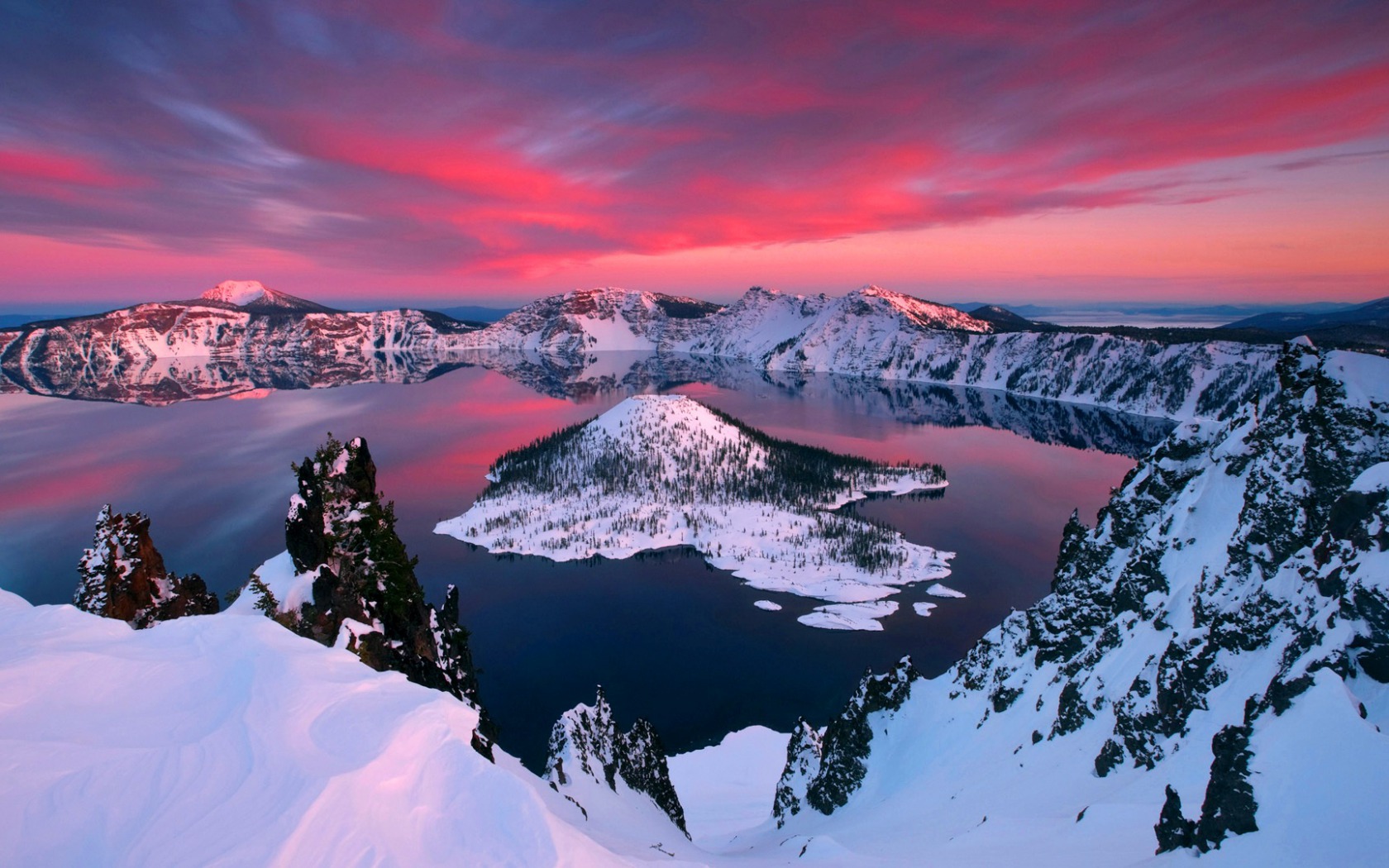 Winter Sunset over Mountains and Lake - Image Abyss