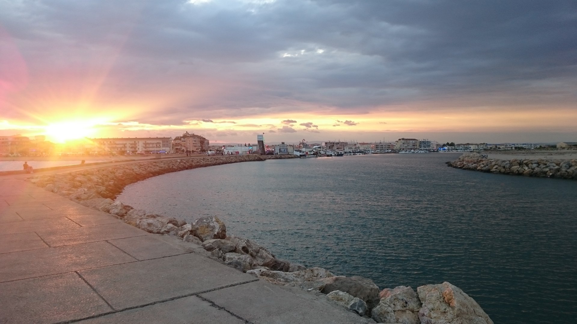 Seascape, Sunset & Seawall - Valras Plage in France by Neisitun