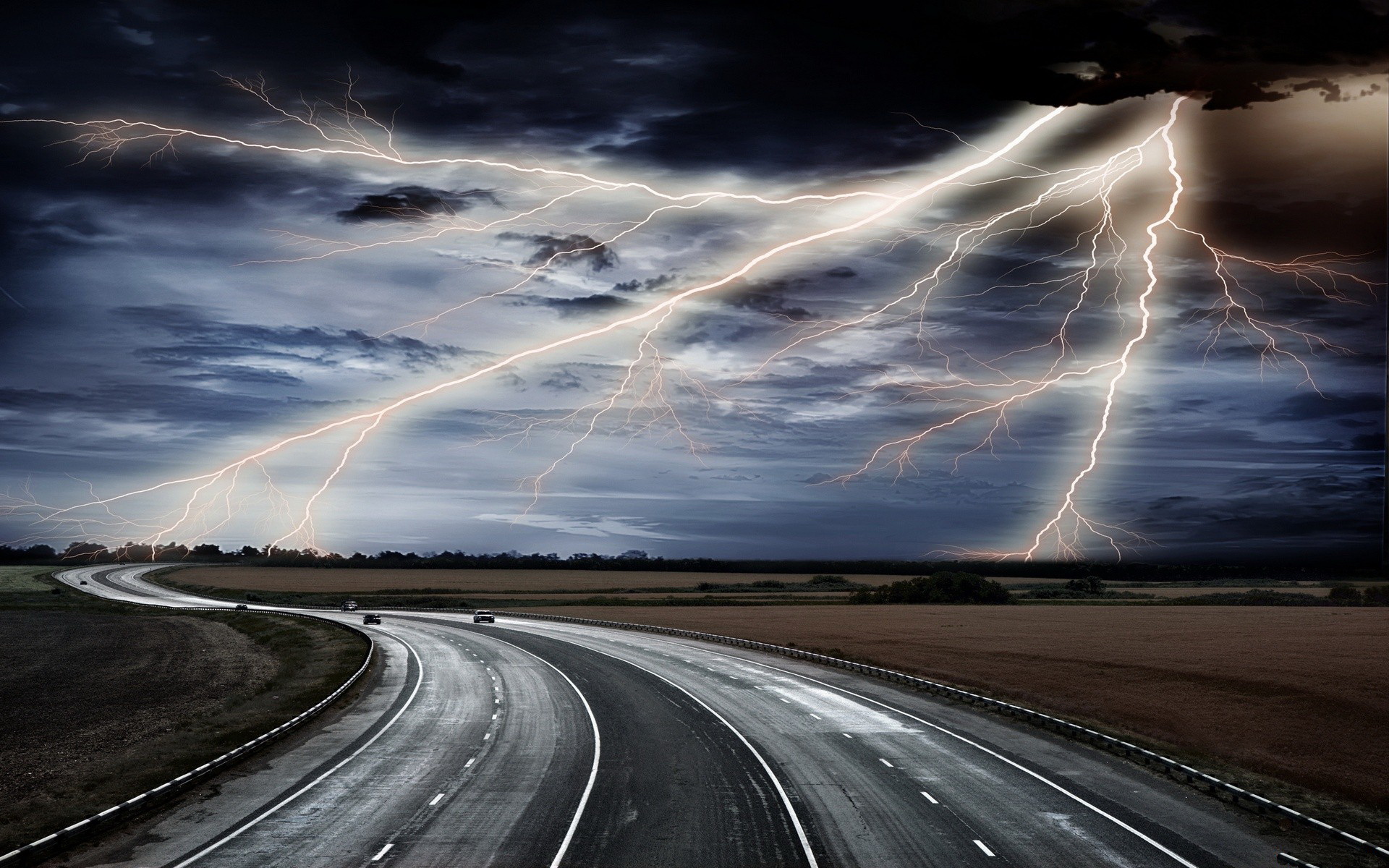 Lightning Strikes: A Dramatic Roadscape