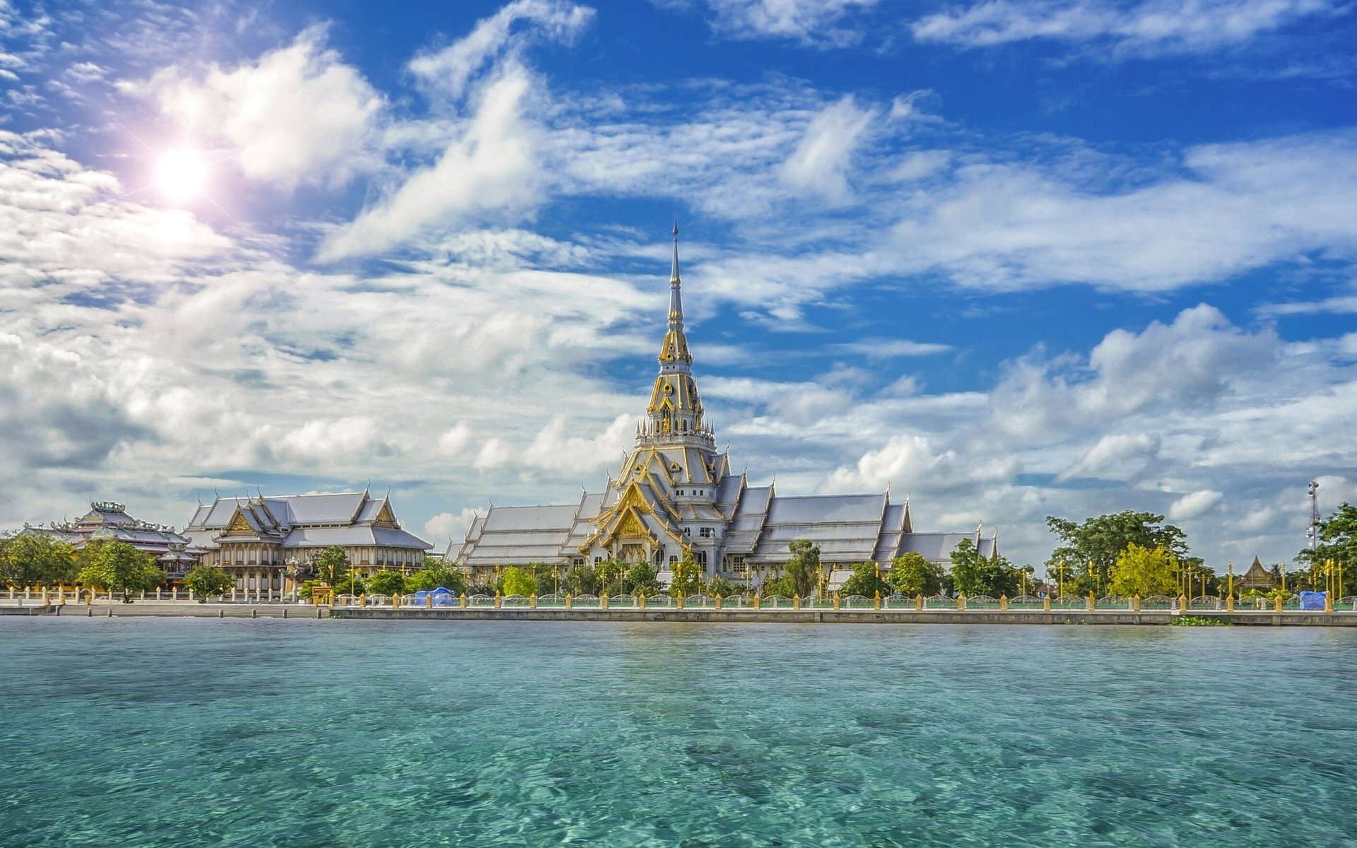 Serene Temple by the Water: A Religious Haven Under the Sky