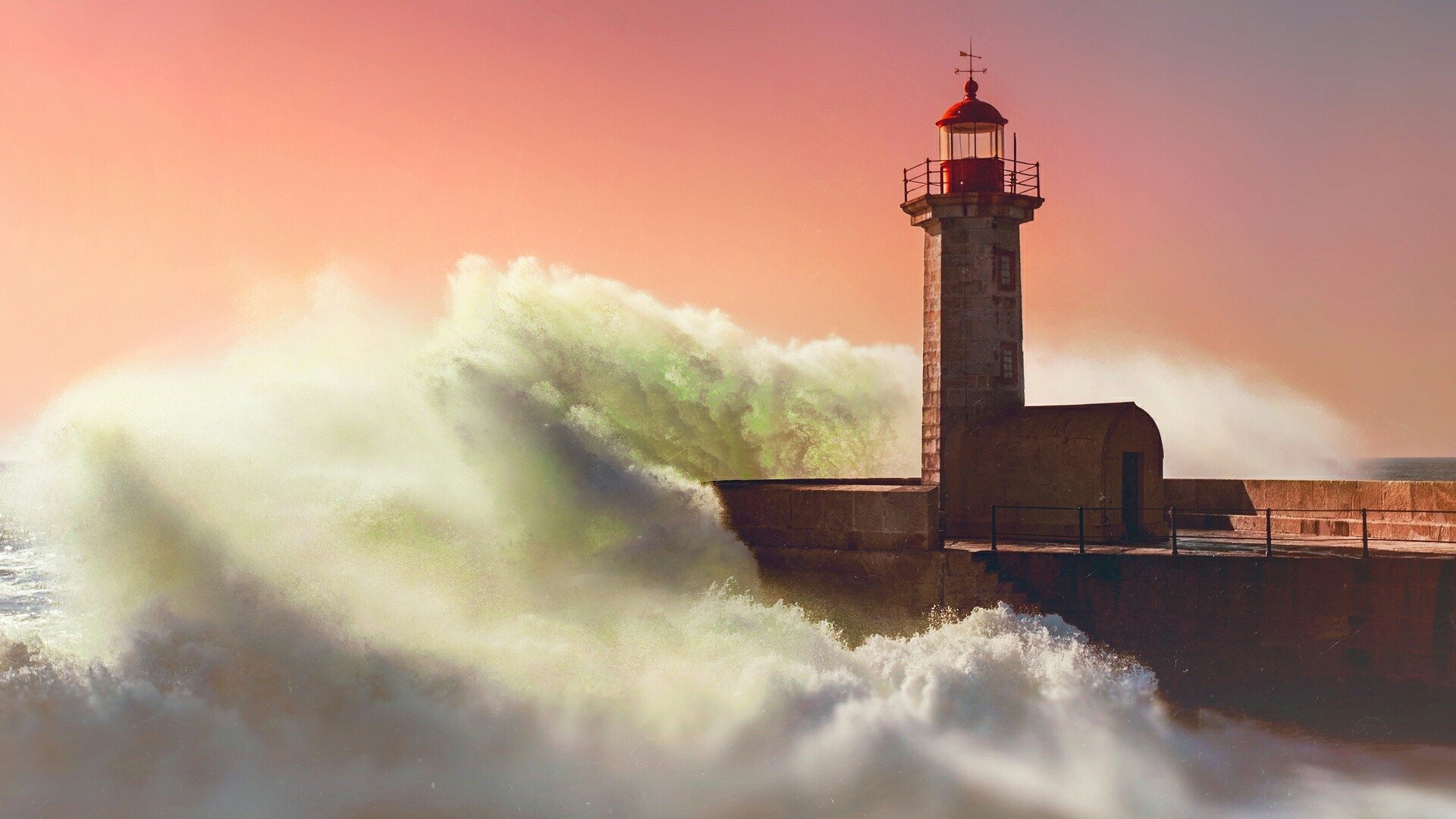 Download Wave Ocean Man Made Lighthouse Image