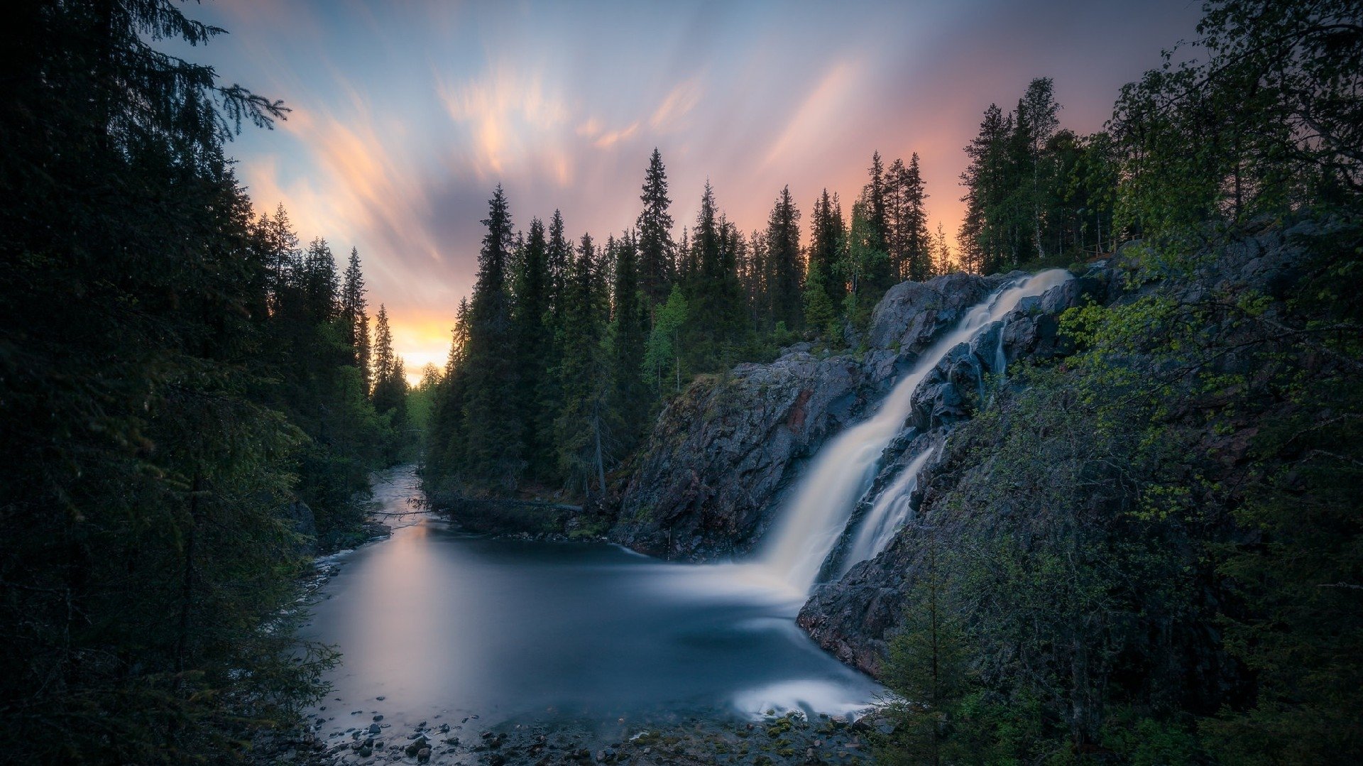 Download River Forest Cliff Nature Waterfall Image