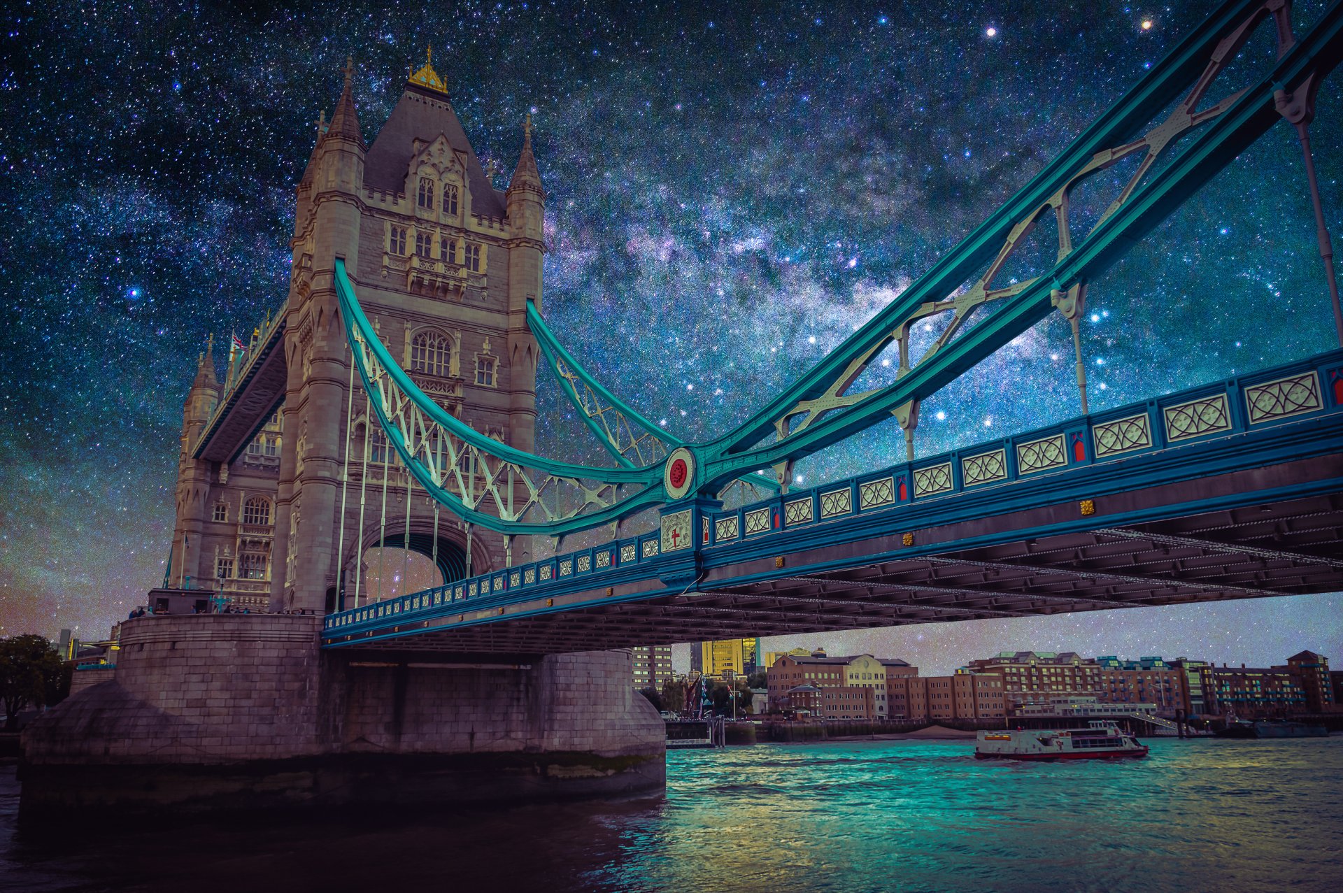 Download Starry Sky Bridge Man Made Tower Bridge Image