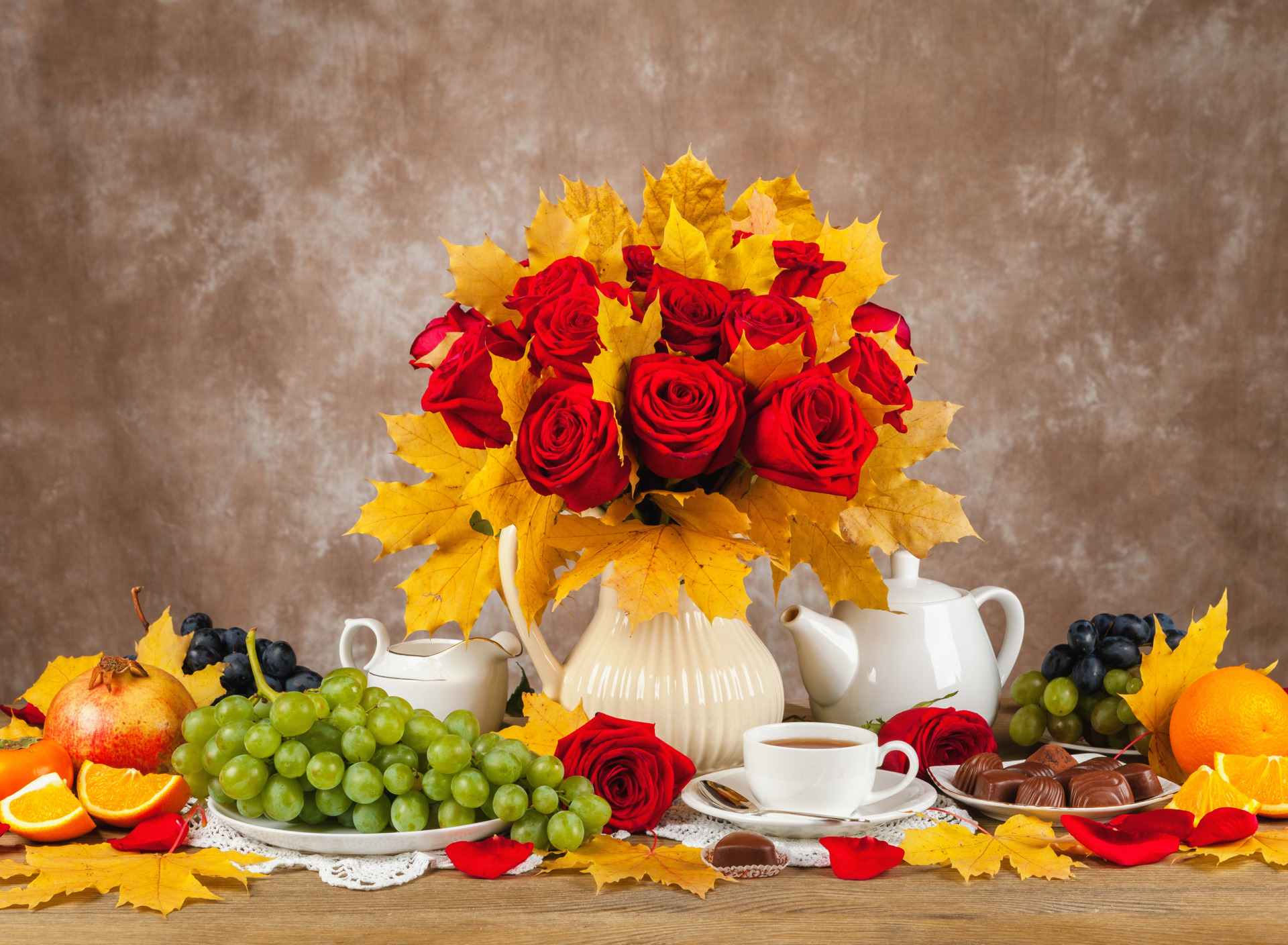 Download Pitcher Fruit Leaf Rose Fall Photography Still Life Image