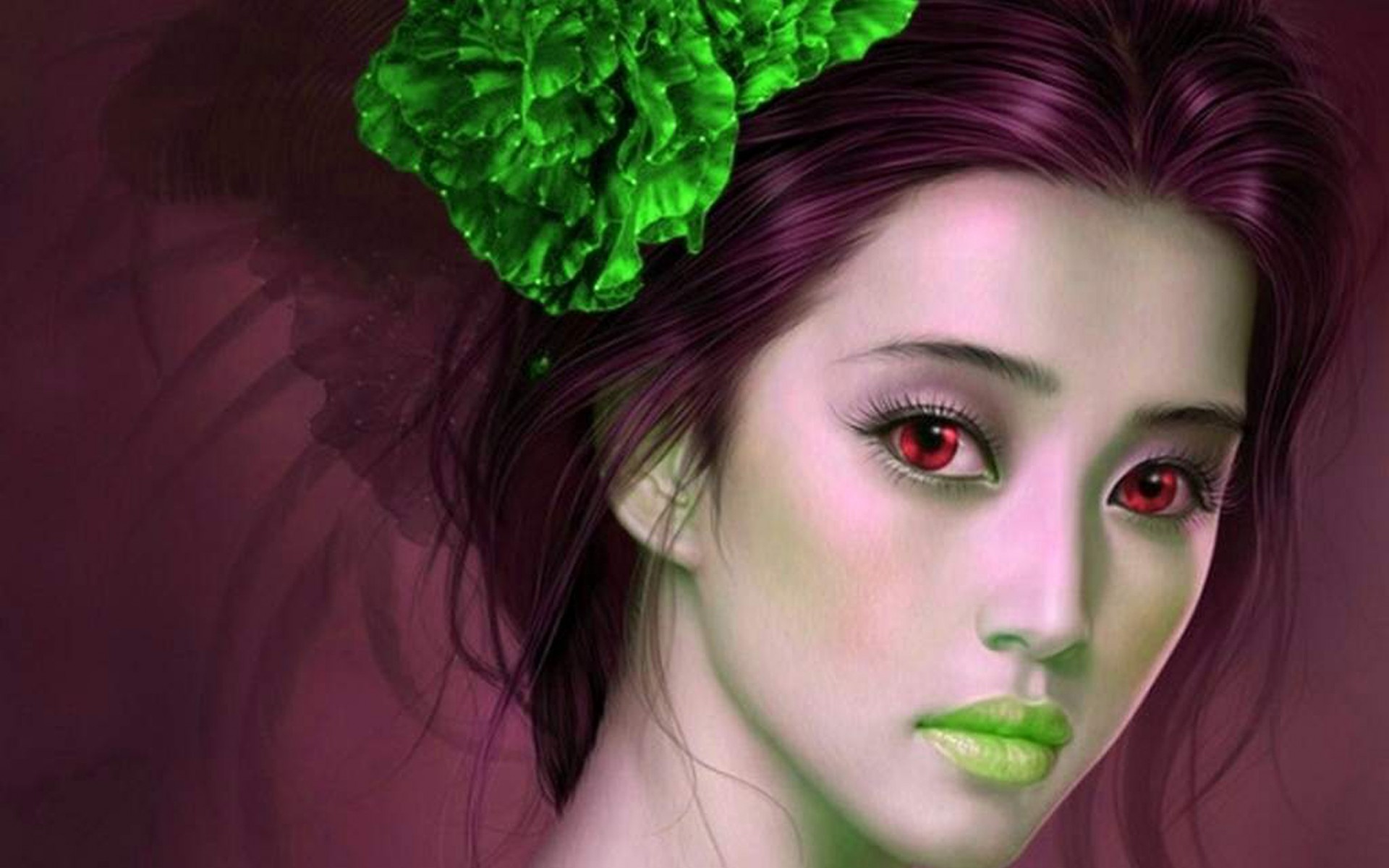 Fantasy Woman with Red Eyes - Image Abyss