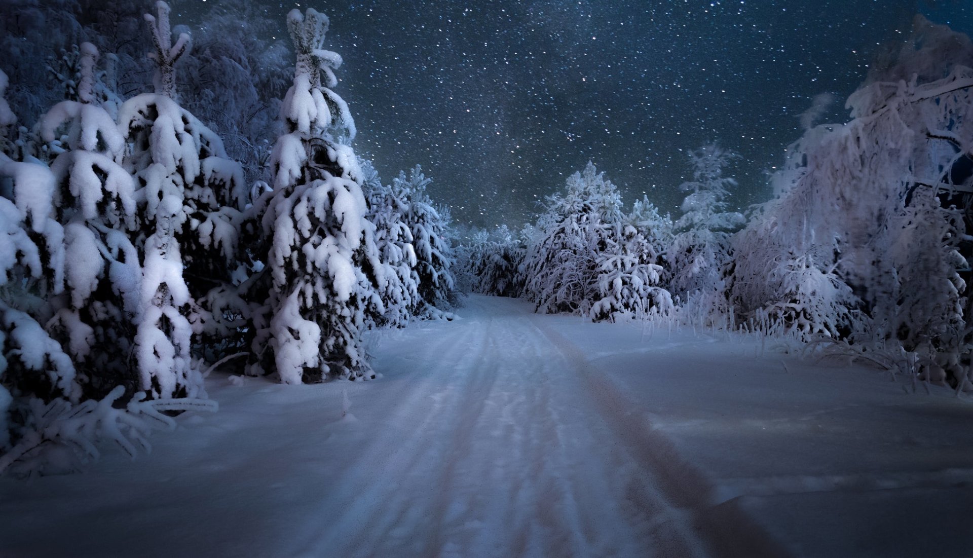 Snowy Winter Road on a Starry Night Image - ID: 323456 - Image Abyss