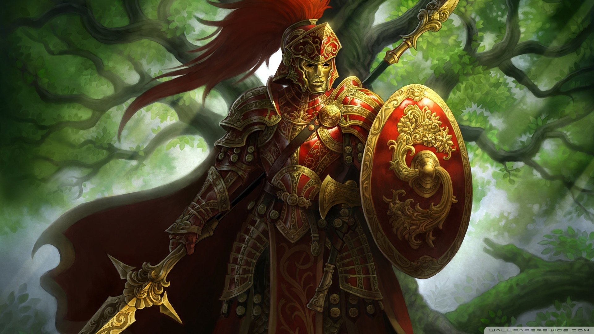 Valiant Fantasy Warrior in Majestic Shield and Armor