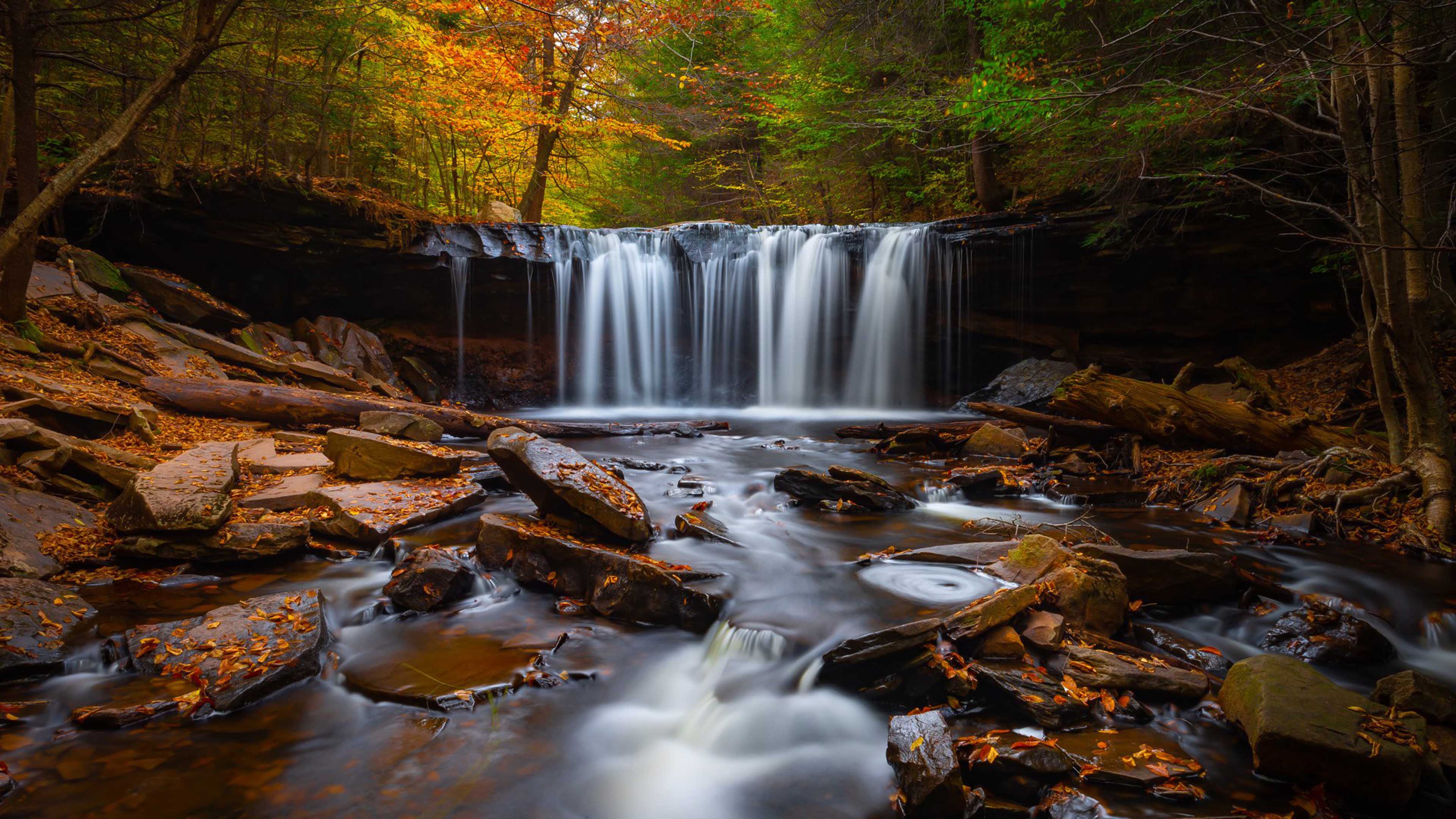 Waterfall in Autumn Forest - Image Abyss