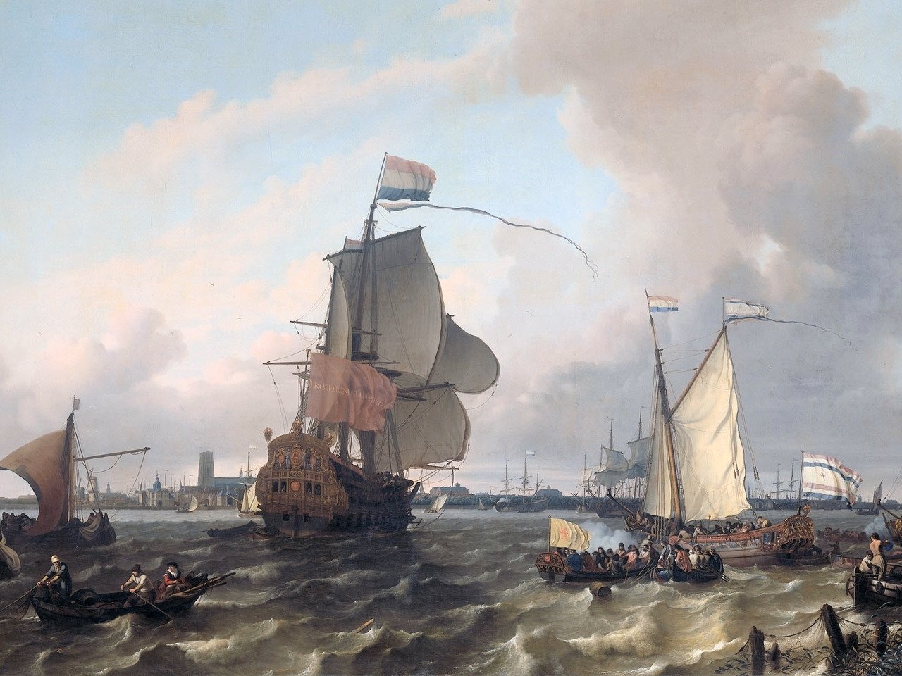 Harbor Armada: Sailing Vessels Riding the Wind