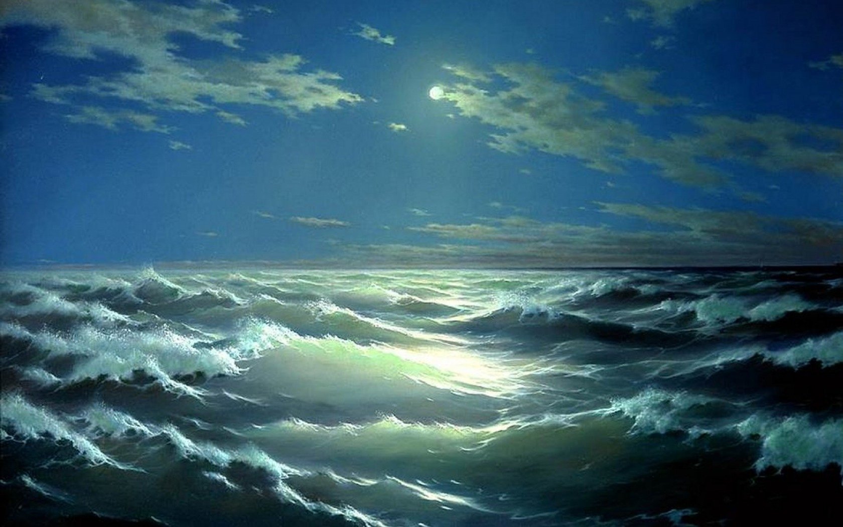 Moonlit Waves: An Artistic Night at Sea