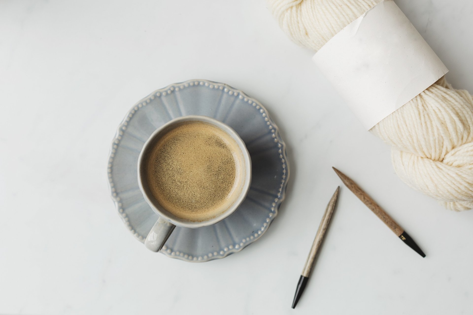 Coffee In A Tea Cup And Wool For Knitting Image - ID: 364803 - Image Abyss
