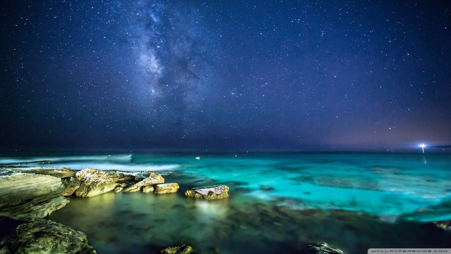 Download Starry Sky Turquoise Ocean Sky Nature Night Image
