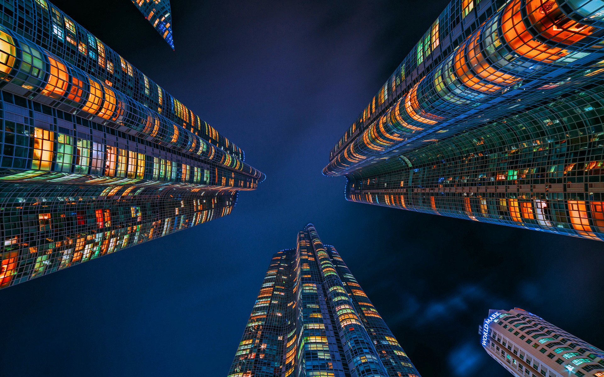 Looking up at Colorful Lights on Buildings in Seoul, South Korea Image ...