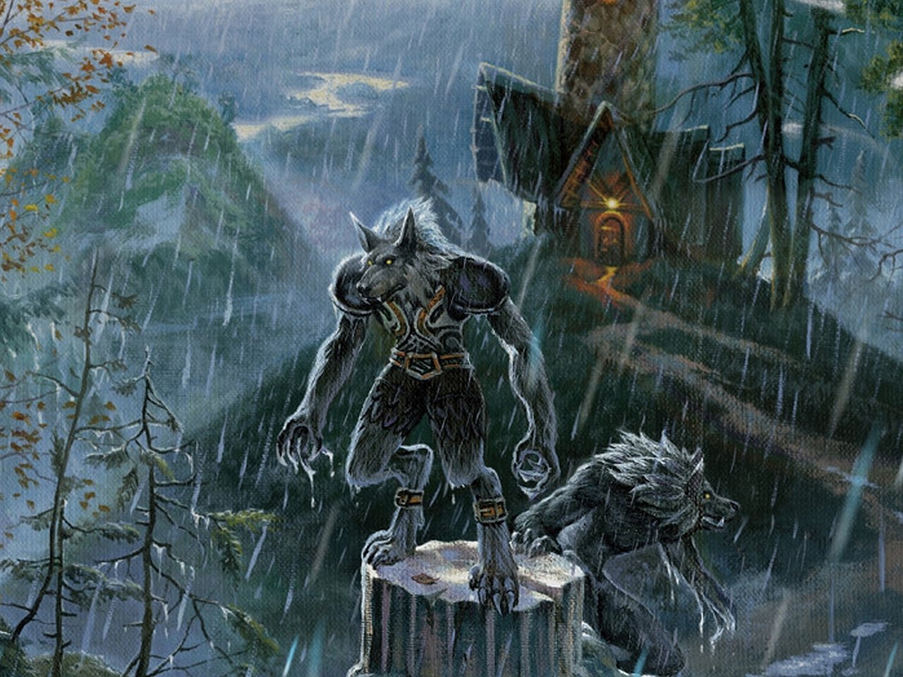Dark Werewolf in the Rain