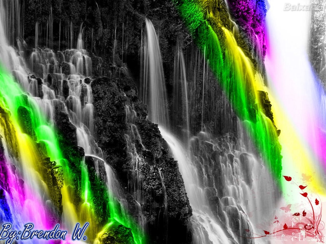 Vibrant Cascade: Nature’s Colorful Waterfall Symphony