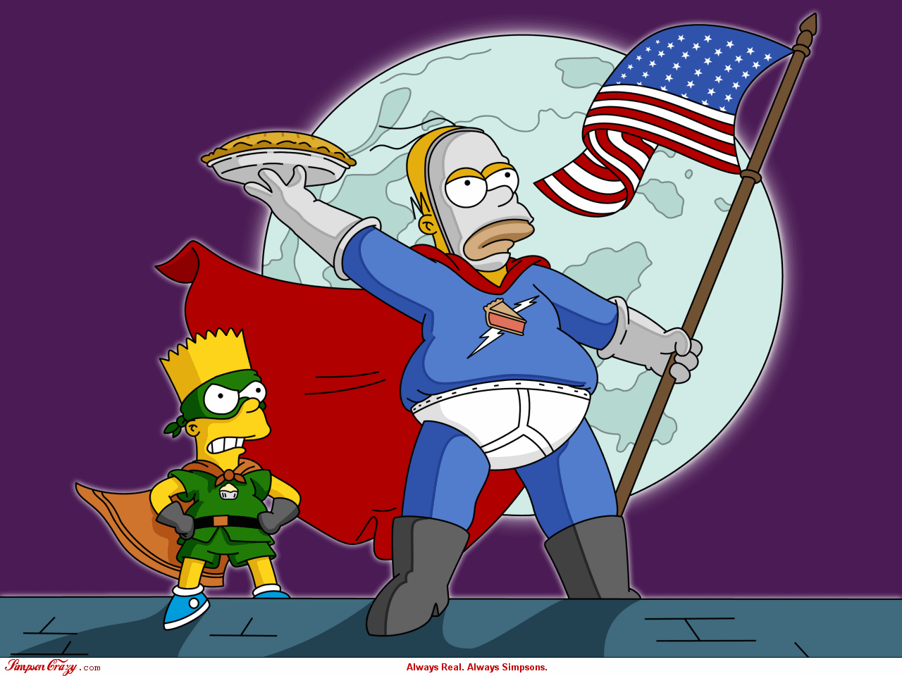 The Simpsons' Heroic Duo: Homer & Bart Celebrate America