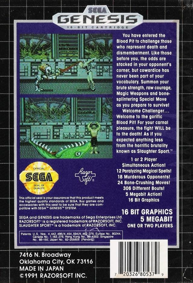 Slaughter Sport Video Game Box Art - ID: 39443 - Image Abyss